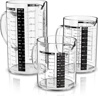 Arendo Messbecher aus Glas - Set 1000ml 500ml 350ml (0,35l 0,5l 1l) - Borosilikatglas - Ausguss - 1000 ml mit Henkel - Mikrowellen geeignet
