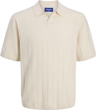 Jack & Jones Male Einfarbig Poloshirt Jorvarenna Knit SS Split Neck, Crème, M Hommes
