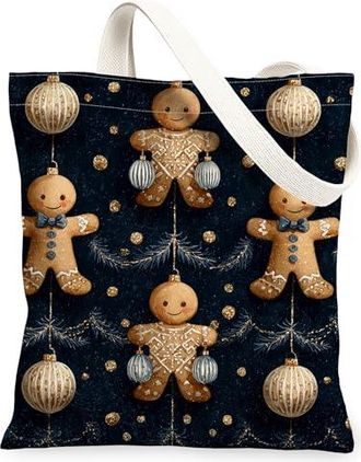 Generic Sacs fourre-tout en toile de pain d&eacute;pices, joli motif de vacances, sacs de courses r&eacute;utilisables, amusants, festifs, l&eacute;gers et lavables avec bandouli&egrave;