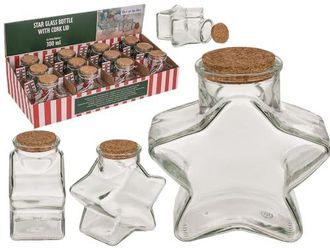 Out of the Blue Glasflasche, Stern, ca. 11 x 7,5 x 12 cm, 300 ml, mit Korkverschluss, 12 St&uuml;ck im Display, Durchsichtig