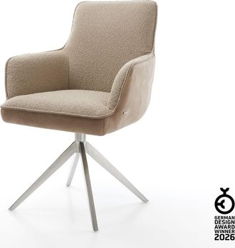 DELIFE Drehstuhl Heira-Flex mit Armlehnen Materialmix Schlamm Kreuzgestell breit Edelstahl 360&deg; drehbar Taschenfederkern, Esszimmerst&uuml;hle