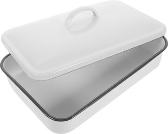 DOITOOL Emaillierte Backplatte 24x16cm Wei&szlig; Hitzebest&auml;ndig Multifunktionale Ofenform mit Deckel f&uuml;r K&uuml;che und Essensaufbewahrung