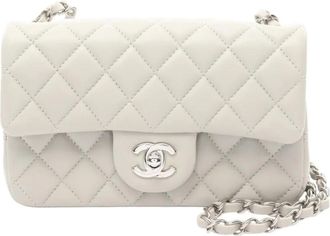 Chanel 2019 mini rechteckige Classic Single Flap Schultertasche aus Tweed - Grau