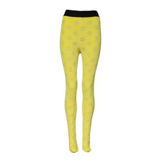 Dolce & Gabbana Logo High Waist Leggings Hose - - Trousers - Damen - Gelb - S