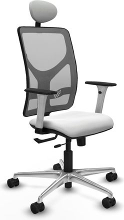 Piqueras y Crespo Schreibtischstuhl aus Netzstoff mit wei&szlig;en und schwarzen Armlehnen, h&ouml;henverstellbare Lendenwirbelst&uuml;tze und festes Kopfteil, ausgestattet mit Syncro/
