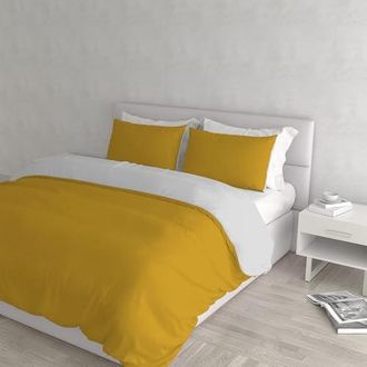 Italian Bed Linen Natural Color Doubleface Bettbezug, Senf/Hellgrau, Doppelte