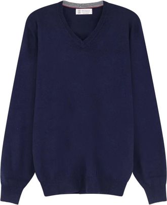 Brunello Cucinelli V-Ausschnitt Kaschmirpullover - - Knitwear - Herren - Blau - 3XL