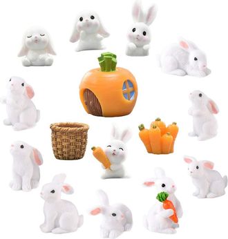 Beaupretty 15 St&uuml;cke Mini Hase Figur Osterhase Figuren Osterh&auml;schen Statue Mini Korb Karotte Osterdeko Miniatur Kaninchen Puppenhaus Ornament Fee Garten Deko Gas