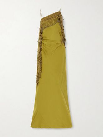 CHRISTOPHER ESBER Maxikleid Aus Seidensatin Mit H&auml;kelbes&auml;tzen Und Zierperlen - Gr&uuml;n