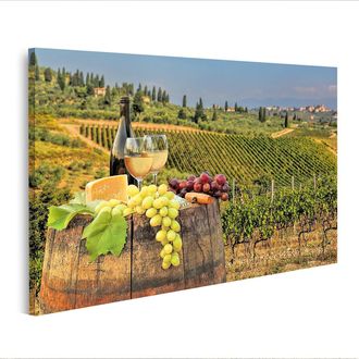 Islandburner Leinwandbild Wei&szlig;wein Mit Fass Auf Weinberg In Chianti Toskana Italien - Leinwand 100x57cm