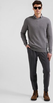 Eden Park Pull Col Rond Uni En Coton Gris Coupe Regular