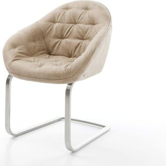 DELIFE Freischwinger Gaio-Flex Mikrofaser Beige Vintage Freischwinger flach Edelstahl, Esszimmerstühle