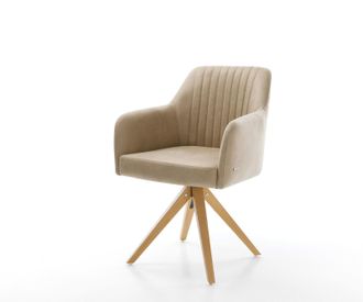 DELIFE Esszimmerstuhl Greg-Flex Mikrofaser Beige Vintage Holzgestell kantig Natur Taschenfederkern, Esszimmerst&uuml;hle