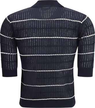 Max Mara Striped Wool and Silk Polo - Navy