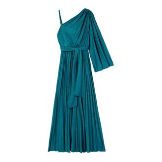 Oltre One-Shoulder-Kleid aus Lurex-Jersey mit Faltenlegung - - Dresses - Damen - Blau - 2XL