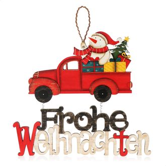 Com-Four Hängedeko Weihnachten - Holz-Aufhänger mit Schneemann und Schriftzug - Türschild Frohe Weihnachten aus Holz - Hänger für Türen, Wände, Fenster (Schnee
