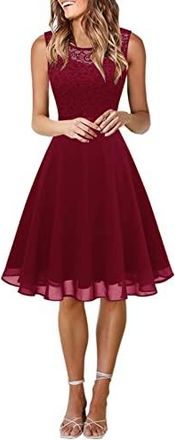 Onsoyours Robe de Cocktail Femme Longue Robes Soirée en Dentelle Mousseline de Soie Robes Chic Elégant sans Manches Sexy Robe Asymétrique A1 Rouge 3XL