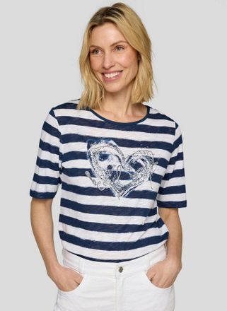 Rabe T-Shirt in Streifen-Optik und mit Glitezr-Print
