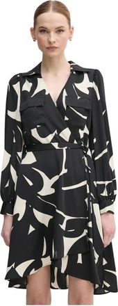 DKNY Dkny - Robe portefeuille &agrave; imprim&eacute; abstrait - Femme - Robes - Noir - Taille: 32 FR