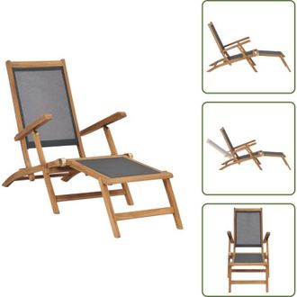 vidaXL Liegestuhl mit Fu&szlig;teil Massivholz Teak Schwarz - Teakholzm&ouml;bel - Gartenliege - Sonnenliege - Liege - Outdoorm&ouml;bel