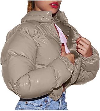 Generic Vestes pour femmes 2026 Manteau &eacute;pais dhiver magnifique &agrave; manches longues couleur unie cardigan double face court veste, kaki, M