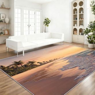 Generic Tapis de Salon Chambre Salle &agrave; Manger Adulte Bureau Design Coucher De Soleil Naturel Littoral Poil Court Fin Doux L&eacute;ger R&eacute;sistant 120 x 180 cm, Couleu