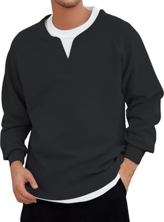 Generic Sweat-shirt l&eacute;ger uni pour homme 2026 sweatshirts d&eacute;contract&eacute;s &agrave; manches longues pull patchwork printemps automne v&ecirc;tements pour entra&icirc;nement int&eacute;rieu