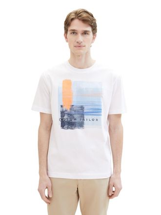 Tom Tailor Herren Basic T-Shirt mit Print, 20000 - White, M