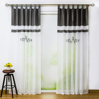 Joyswahl halbtranspatente Gardine Landhausstil Vorhang mit Stickerei Blumen »Leni« Schals Fenster Vorhänge BxH 140x175cm Grau mit Schlaufen 1 Stück