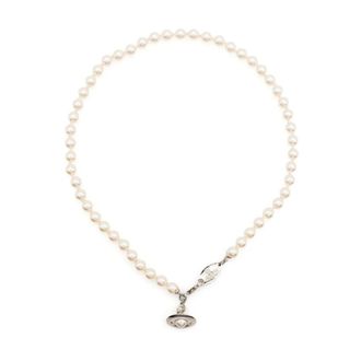 Vivienne Westwood Femme, Accessoires, Blanc, Taille: ONE Size D&eacute;tail &Eacute;mail Faux-Perle Pendentif Collier