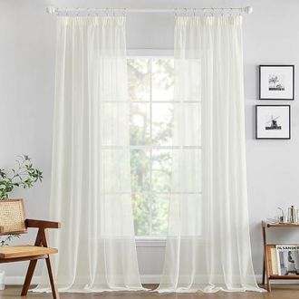 Miulee Rideaux Voilage Galon Fronceur Transparents Salon Fenetre Rideau et Draperies Int&eacute;rieurs Voilages Cuisine Maison Chambre Ivoire Tige de Poche 140 x 22
