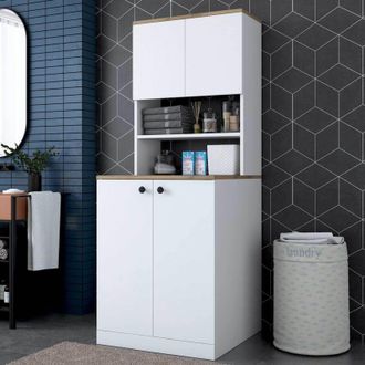 Emob KD102 Meuble pour machine &agrave; laver 100 % M&Eacute;LAMINE Blanc, Noyer