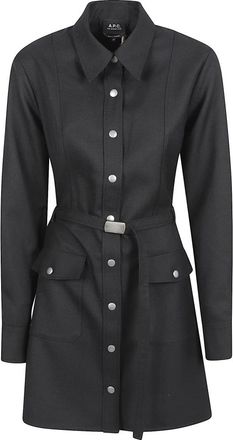 A.P.C. A.p.c., Femme, Manteaux, Noir, Taille: 38 FR Manteau ceintur&eacute; &agrave; boutons