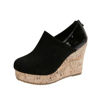 Generic Chaussures compensées décontractées à enfiler pour femme, couleur unie, tendance, imitation daim, fermeture éclair, respirantes, confortables, chaussu