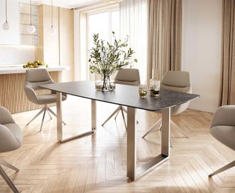 DELIFE Esstisch Edge Bootsform 200x100 Keramik Laminam Nero Greco Anthrazit Edelstahl Schmal, Esstische