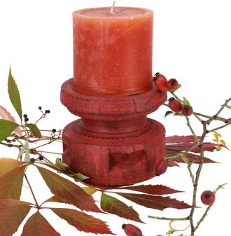 Guru Shop Indischer Vintage Holz Kerzenhalter, Massiver Kerzenständer - 9, 10x13x13 cm