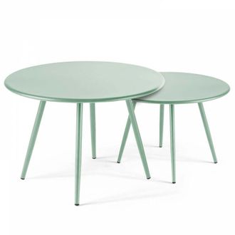 Oviala Lot de 2 tables basses de jardin en acier vert sauge 50 cm - Palavas