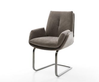 DELIFE Freischwinger Clea-Flex Strukturstoff Soft Taupe Freischwinger flach Graphit, Esszimmerst&uuml;hle