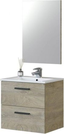 PEGANE Meuble sous vasque de salle de bain Suspendu 60 cm avec 2 tiroirs + Miroir - Hauteur 57 x Longueur 60 x Profondeur 45 cm -PEGANE