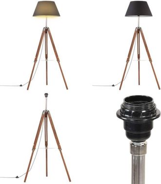 vidaXL Stativlampe Honigbraun und Schwarz Teak Massivholz 141 cm - Retro-Lampe - Stehlampe - Wohnzimmer Dekoration - Tischleuchte - Holzlampe - Home & Living