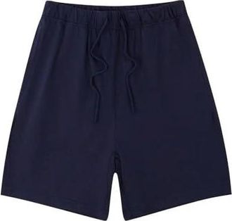 Generic JJDFW Short surdimensionn&eacute; en coton pour homme Longueur genou Cordon de serrage High Street Pantalon de surv&ecirc;tement d&eacute;t&eacute; Terry Cargo Short, bleu marin