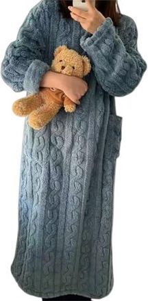 Generic V&ecirc;tements dint&eacute;rieur dhiver en velours pour femme, robe de pyjama extra longue en flanelle pour femme, chemise de nuit en velours corail ultra doux, C