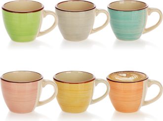 Com-Four 6x Espressotassen aus Keramik bis 125 ml - Bunte Mokkatassen - handgefertigte kleine Kaffeetassen f&uuml;r Espresso, Mokka und Ristretto (06 St&uuml;ck - gr&uuml;n/o