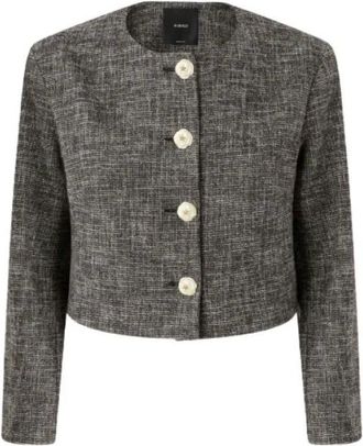 Pinko Pinko, Femme, Vestes, Noir, Taille: 38 FR Veste Courte en Tweed Noir avec Boutons Étoilés
