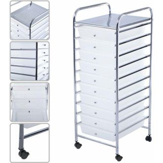 Costway Tour de Rangement Desserte &agrave; roulettes Chariot de Rangement avec 10 Tiroirs (Transparent)