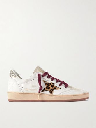 Golden Goose Ball Star Sneakers Aus Leder Mit Glitter-details, Bes&auml;tzen Aus Kalbshaar Und Veloursleder In Distressed-optik - Wei&szlig;