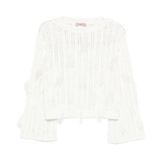 Twinset Offen gestrickter Jumper mit Federdetails - - Knitwear - Damen - Wei&szlig; - S