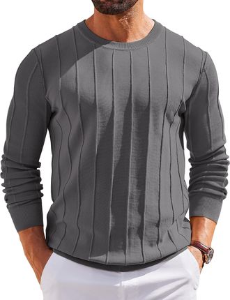 Coofandy Herren Pullover mit Rundhals Strickpullover Herrenpullover Casual Pulli Langarmshirt Sweater Dunkelgrau 3XL