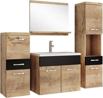 Badplaats Badplaats - Ensemble de meubles de salle de bain 5 pi&egrave;ces - Lavabo en marbre artificiel 600mm - Meubles en panneaux de particules - Ch&ecirc;ne ch&acirc;taignier