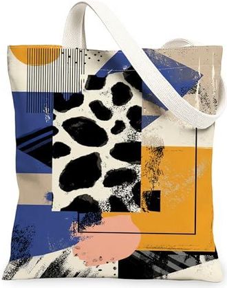 Generic Sacs fourre-tout en toile g&eacute;om&eacute;trique, impression dart moderne, sacs d&eacute;picerie r&eacute;utilisables, &eacute;l&eacute;gants, l&eacute;gers et lavables en toile pour, multicolore,